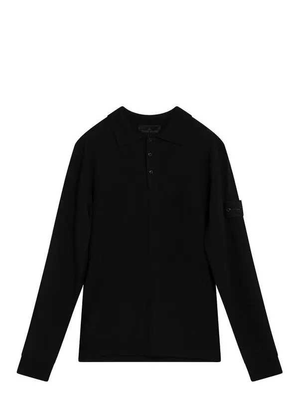 Stone Island Virgin Wool Polo Sweater - Black