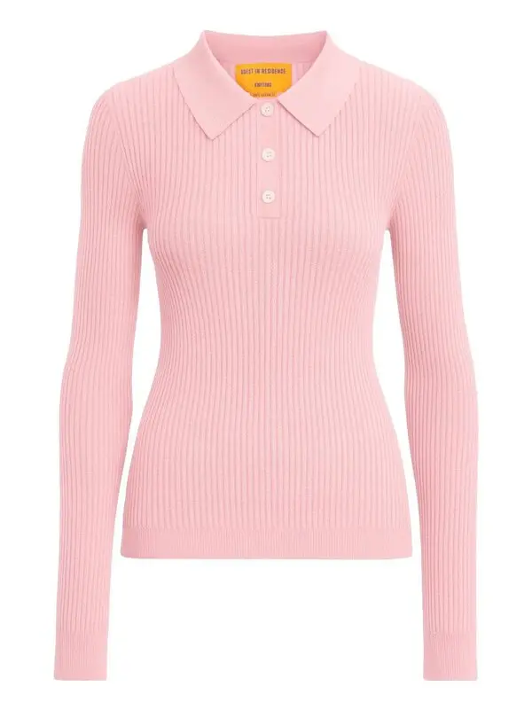 Guest In Residence Long Sleeve Shrunken Polo Shirt - Pink