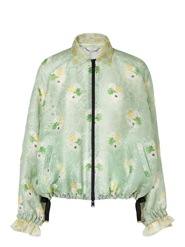 Fendi Light Organza Lace Bomber Jacket With Floral Print - Green