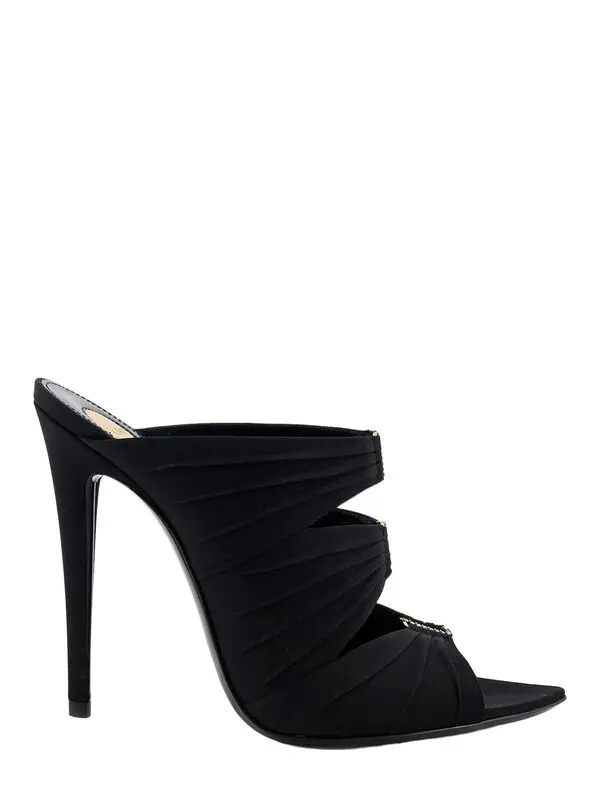 Saint Laurent Emilie Satin Sandals With Rhinestone Logo Detail - Multicolor