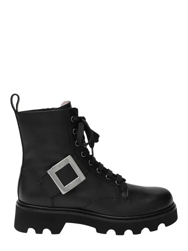 ROGER VIVIER Leather Lace-up Ankle Boots With Buckle Detail - Black