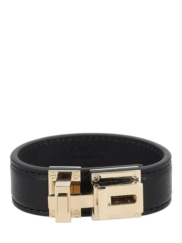 TOM FORD Leather Bracelet With Gold Tone Clasp - Black