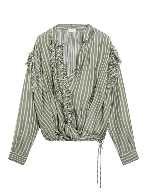 Dries Van Noten Striped Cupro Wrap Shirt - Green