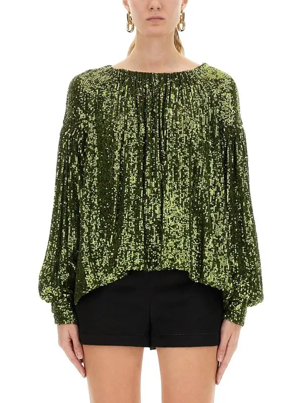Rabanne Sequined Blouse - Green