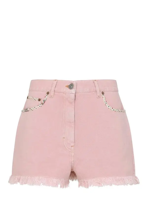 Valentino Garavani Cotton And Linen Blend Denim Shorts With Floral Accents - Multicolor