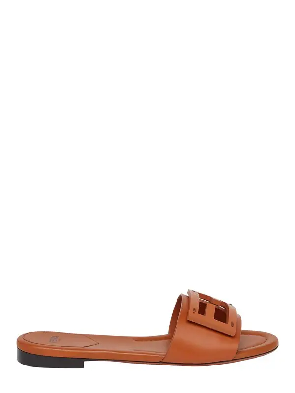 Fendi Leather Baguette Slides - Brown