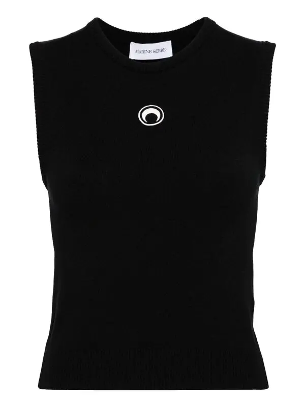 MARINE SERRE Fine Knit Crescent Moon Embroidery Sleeveless Vest - Multicolor
