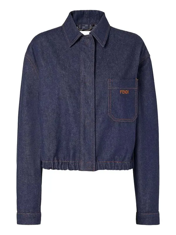 Fendi Denim Jacket With Embroidered Logo - Blue