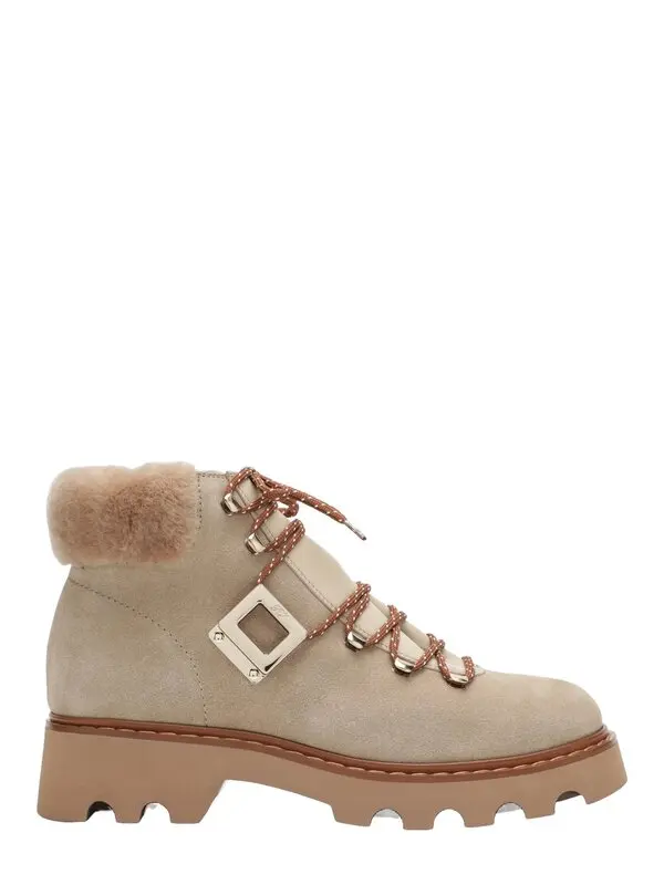ROGER VIVIER Suede Lace-up Ankle Boots With Buckle Detail - Cream
