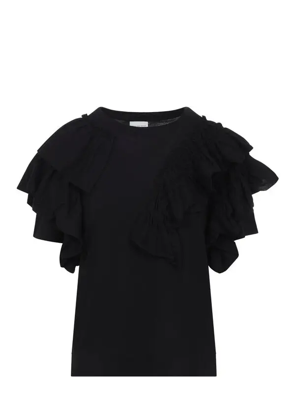 Dries Van Noten Ruffle Detail Cotton T-shirt - Black