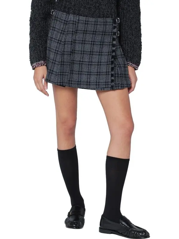 DURAZZI MILANO Checked Wool Kilt Mini Skirt - Black