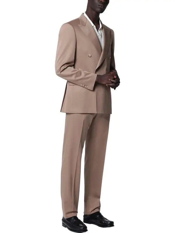 Tagliatore Beige Double-breasted Wool-blend Suit - Cream