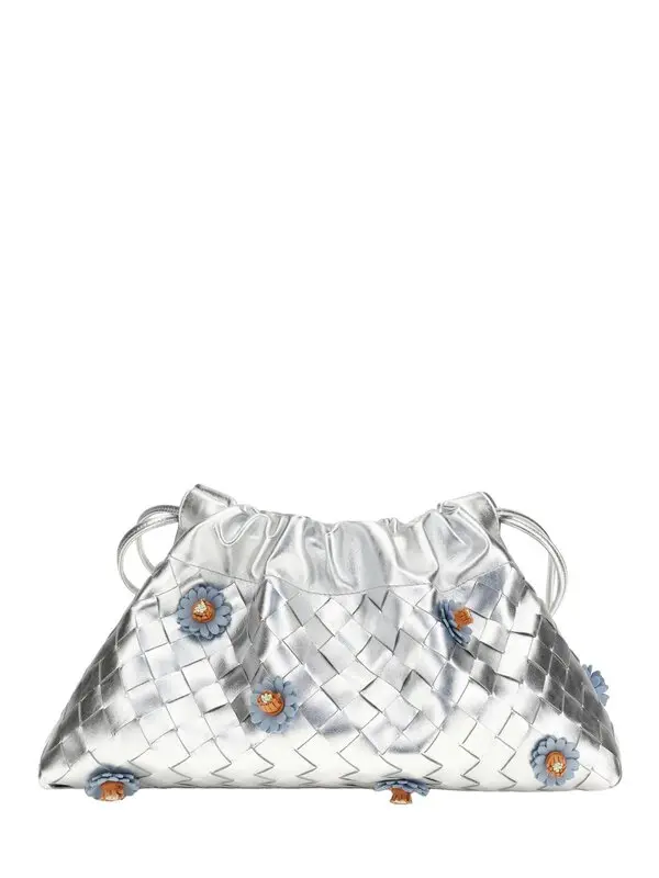 Bottega Veneta Dustbag Clutch Bag With Floral Appliqués - Silver