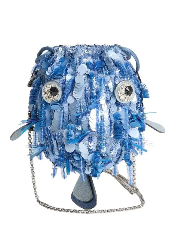 ANYA HINDMARCH Blowfish Design Sequined Drawstring Bag - Blue
