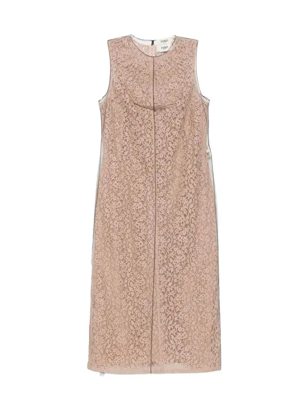 Fendi Lace Midi Dress With Tulle Overlay - Multicolor