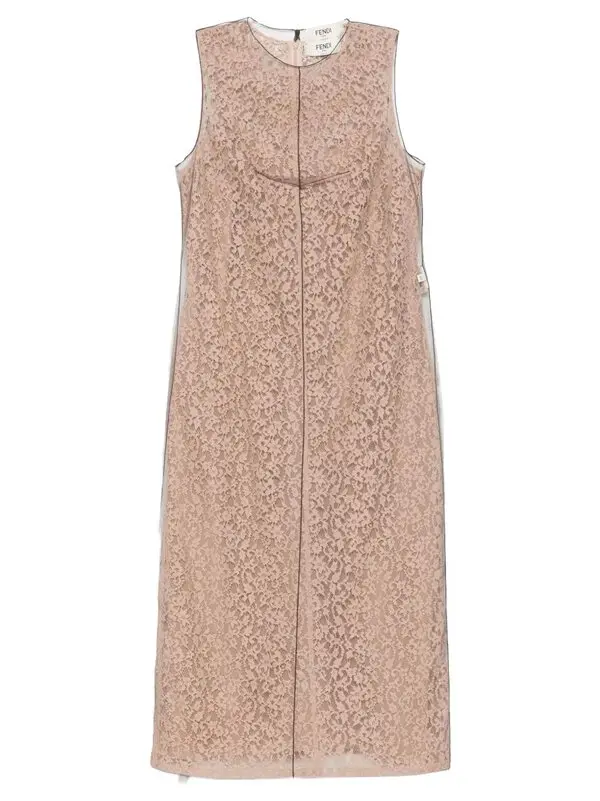 Fendi Lace Midi Dress With Tulle Overlay - Multicolor