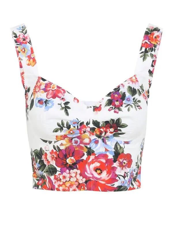 Dolce & Gabbana Floral Print Sweetheart Neckline Top - Multicolor