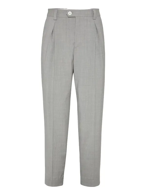 Brunello Cucinelli Grey Virgin Wool Tapered Trousers - Gray