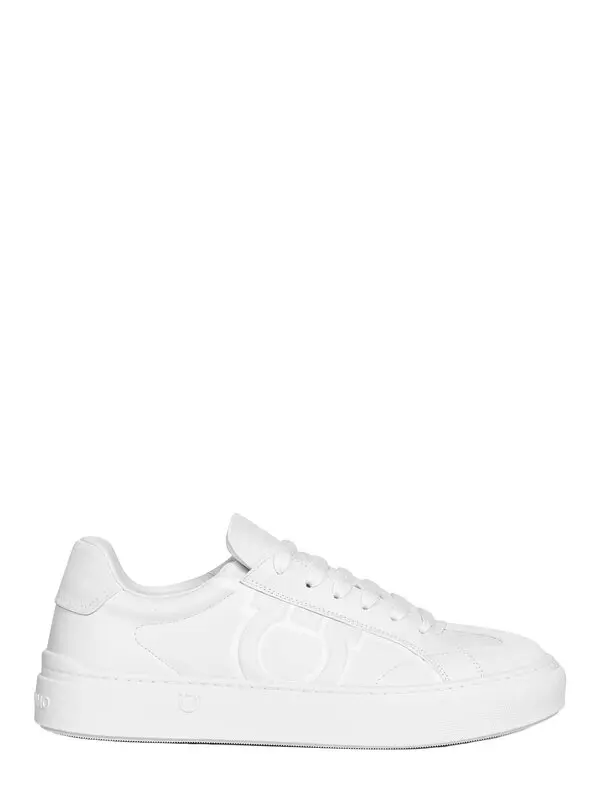 FERRAGAMO White Leather Gancini Sneakers - Multicolor