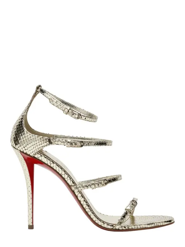 CHRISTIAN LOUBOUTIN Gold Leather High Heel Sandals - Silver