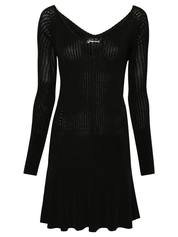 Jacquemus La Mini Robe Pralu Black Ribbed Knit Mini Dress - Multicolor