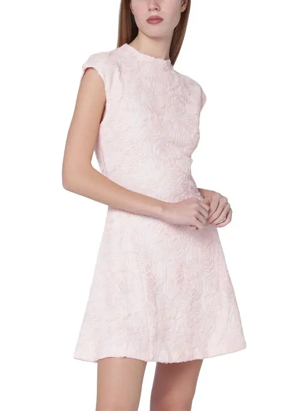 ROTATE BY BIRGER CHRISTENSEN Floral Mesh Crew Neck Dress - Pink