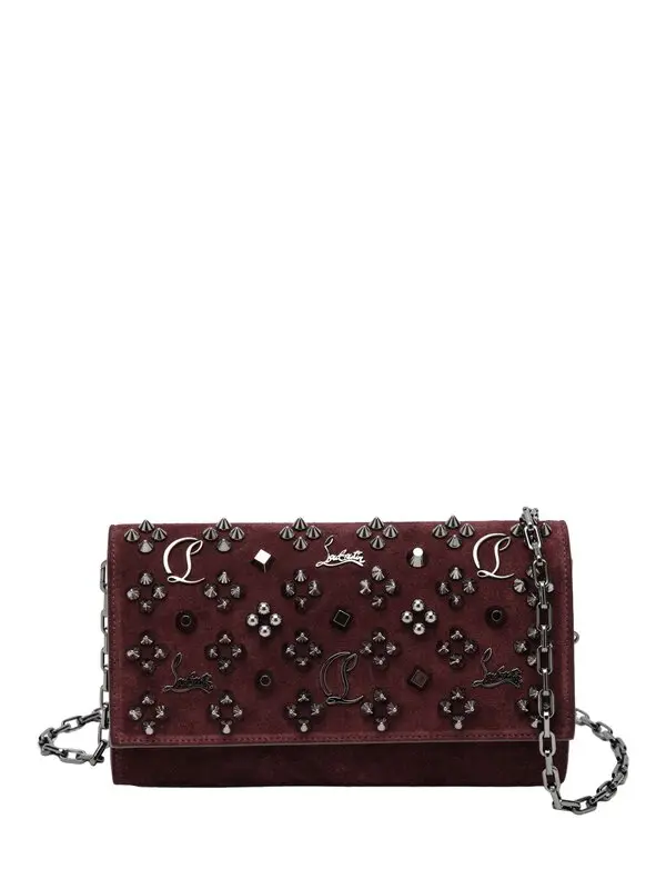 CHRISTIAN LOUBOUTIN Paloma Studded Suede Wallet On Chain - Black