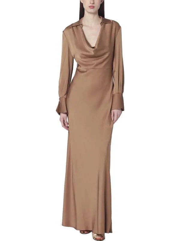 Simkhai Adelle Satin Maxi Dress With Draping - Brown