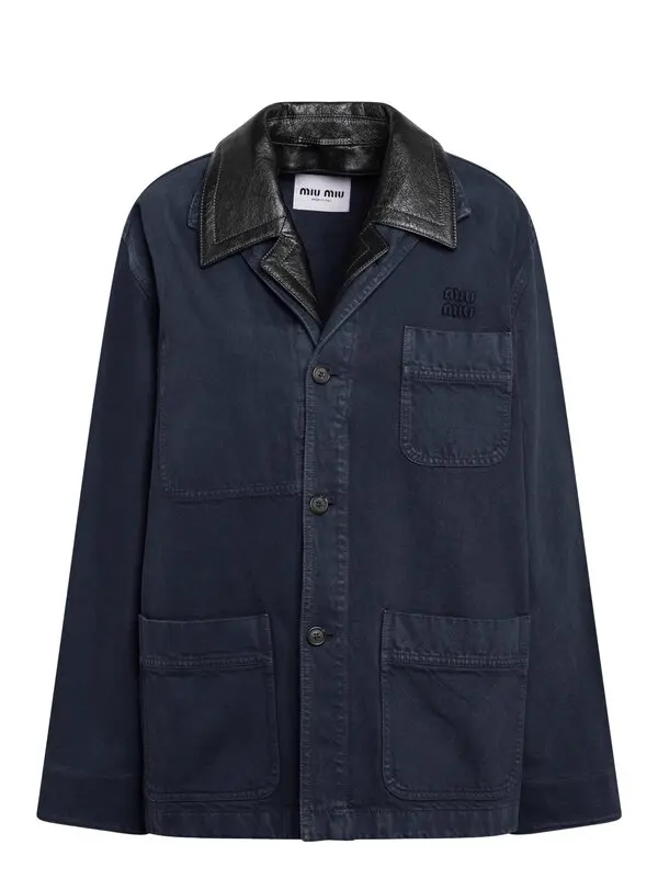 Miu Miu Gabardine And Leather Jacket - Gray