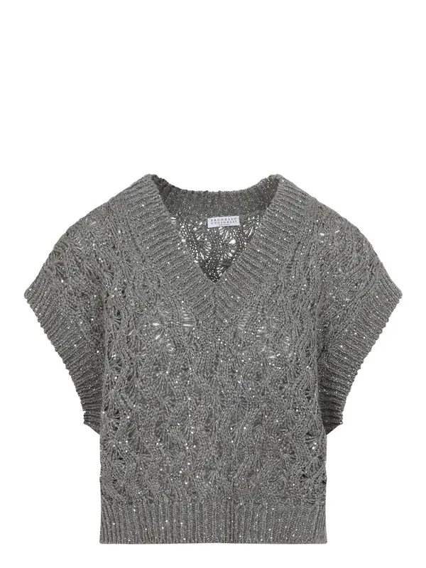 Brunello Cucinelli V-neckline Sweater With Mini Sequins - Green