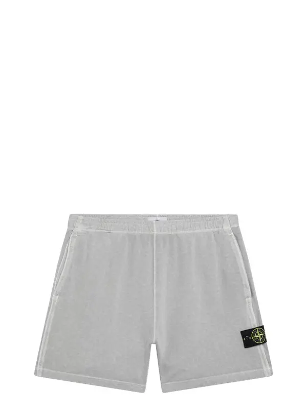 Stone Island Pearl Grey Cotton Fleece Jogger Shorts - Gray