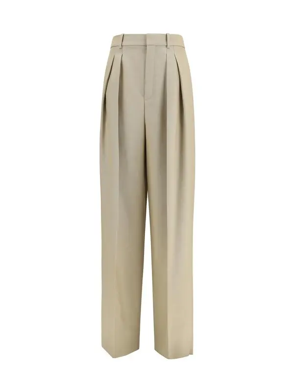 Saint Laurent Tailored Wool And Silk Canvas High-waisted Wide-leg Pants - Cream
