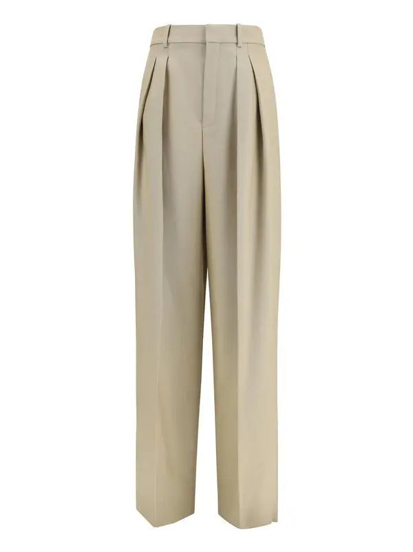 Saint Laurent Tailored Wool And Silk Canvas High-waisted Wide-leg Pants - Cream