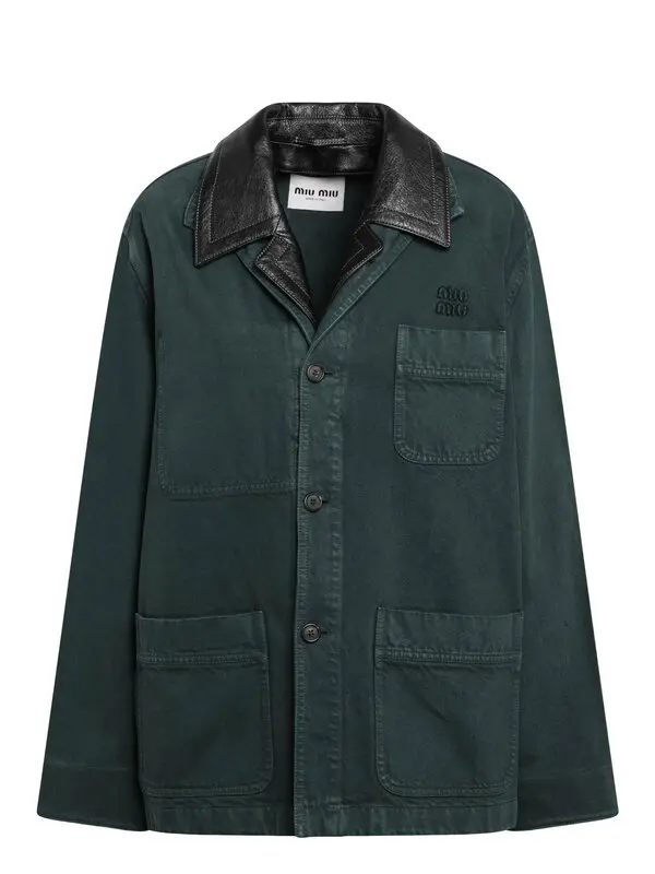 Miu Miu Gabardine And Leather Jacket - Green