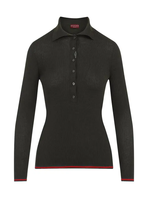 Gucci Ribbed Cashmere Polo With Web Detail - Green