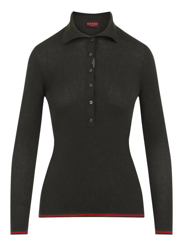 Gucci Ribbed Cashmere Polo With Web Detail - Green