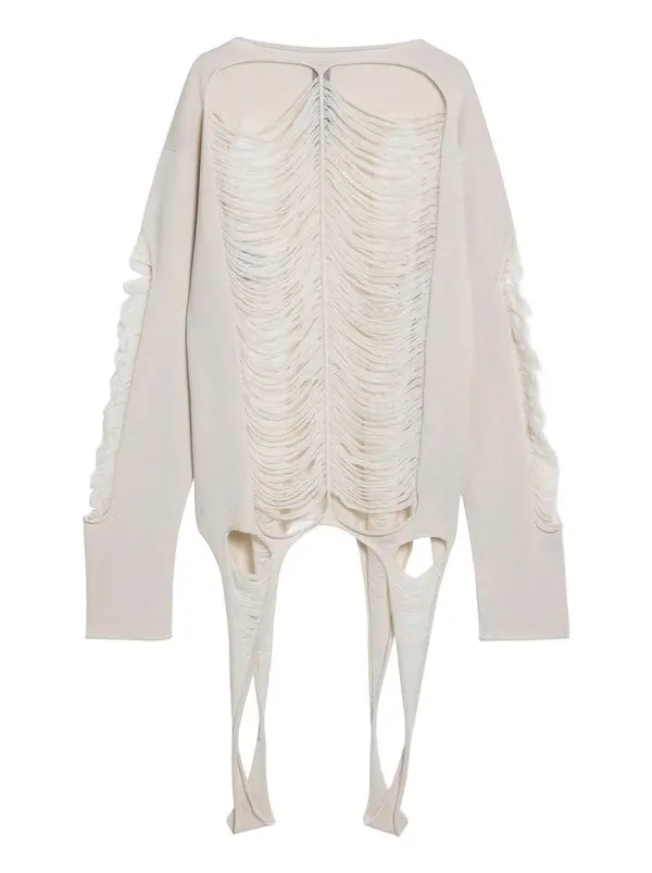 Rick Owens Distressed Wool Sweater - White