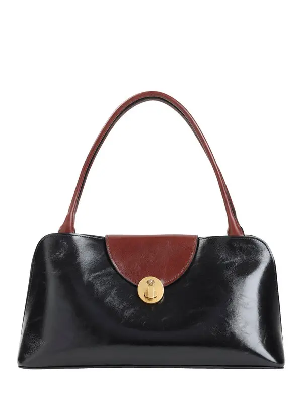 Versace Calf Leather Medium E/w Shoulder Bag With Gold-tone Buckle - Black