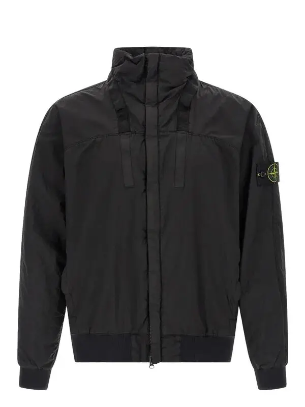 Stone Island Zip-up Bomber Jacket With Stand Collar - Black