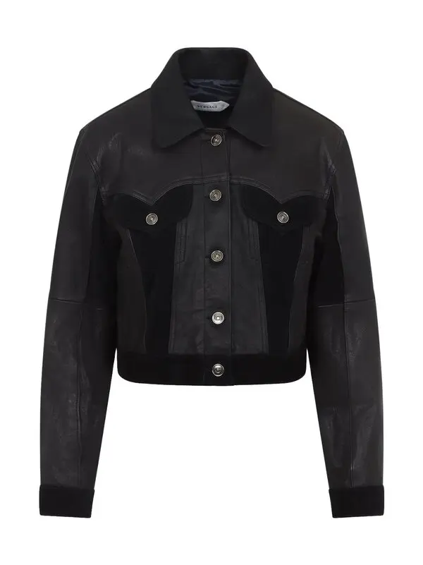 Versace Lamb Leather Jacket With Suede Details - Black