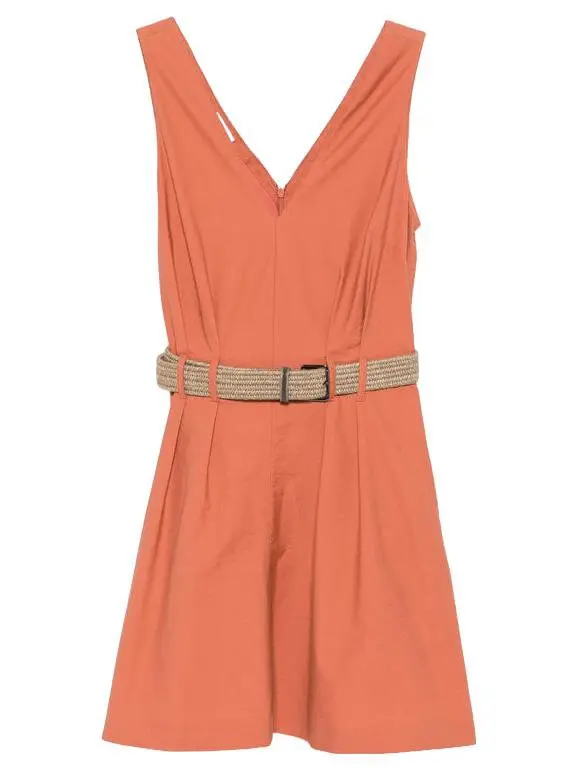 Brunello Cucinelli V-neck Sleeveless Belted A-line Dress - Orange