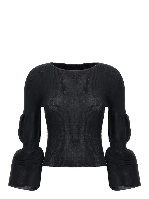 Issey Miyake Assemblage Branch Puff Sleeve Knit Top - Black