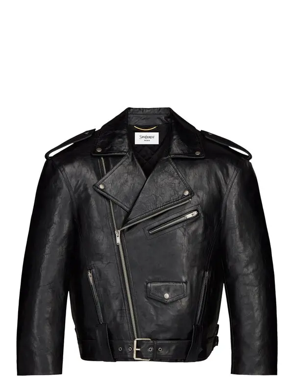 Saint Laurent Pebbled Leather Biker Jacket - Black