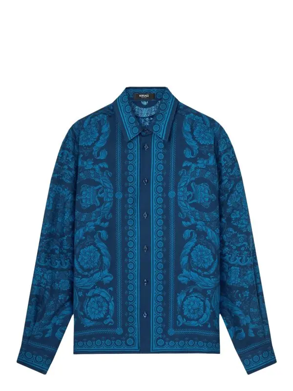 Versace Slim-fit Printed Silk Twill Shirt - Blue