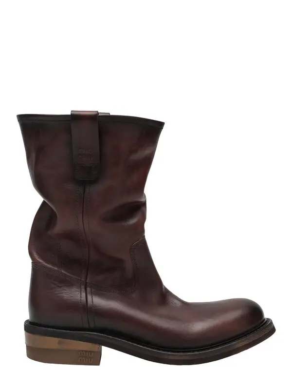 Miu Miu Calfskin Ankle Boots - Brown