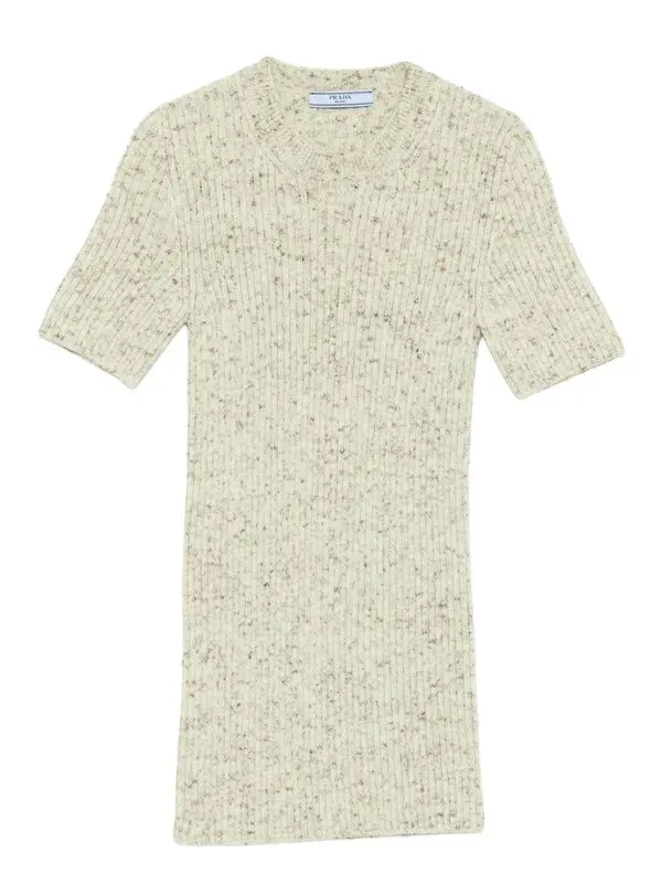 Prada Ribbed Knit Short Sleeve Crew Neck Top - Multicolor