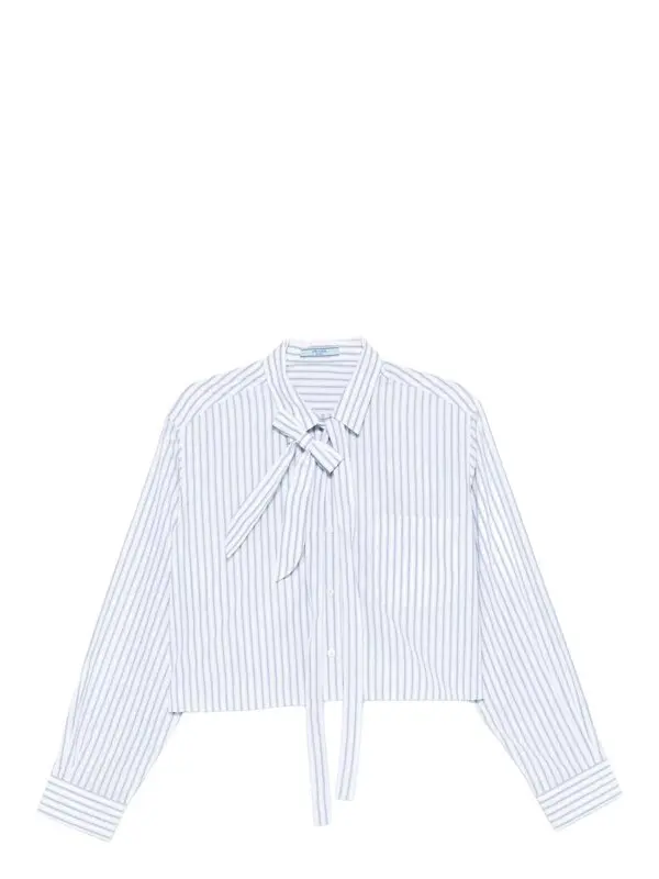 Prada Striped Cotton Shirt With Tie Neck - Multicolor