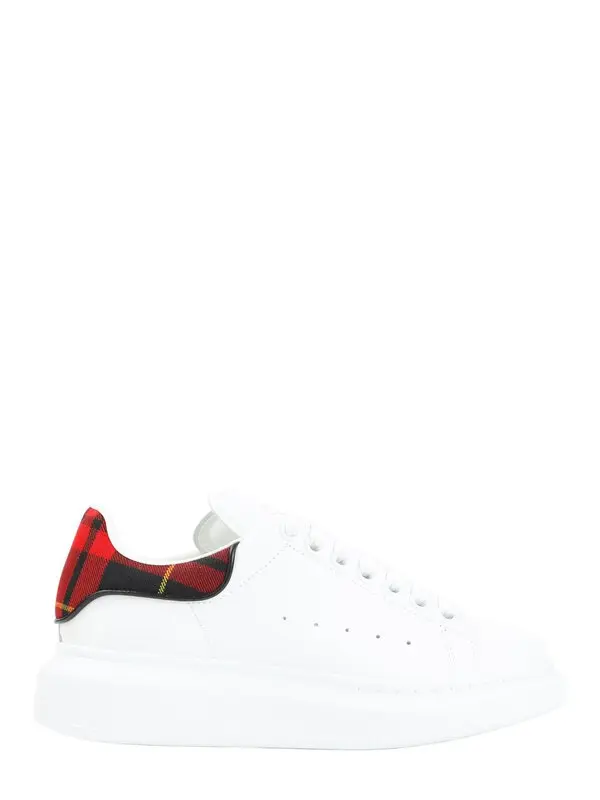 Alexander McQueen Oversized Calf Leather Sneakers With Checked Heel Insert - White