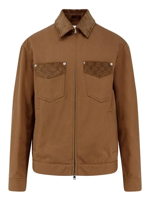 Gucci Canvas Jacket With Gg Trim - Brown