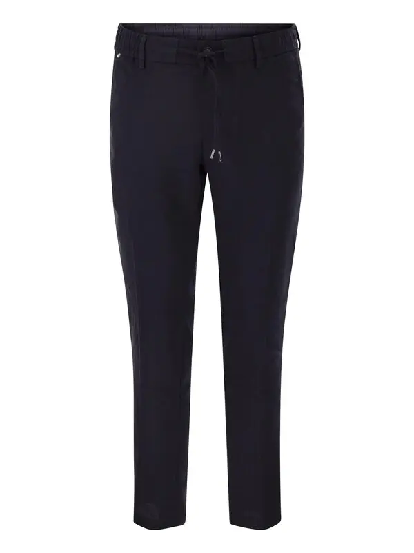 BOSS Linen Blend Chino Trousers With Drawstring In Modern Regular Fit - Blue